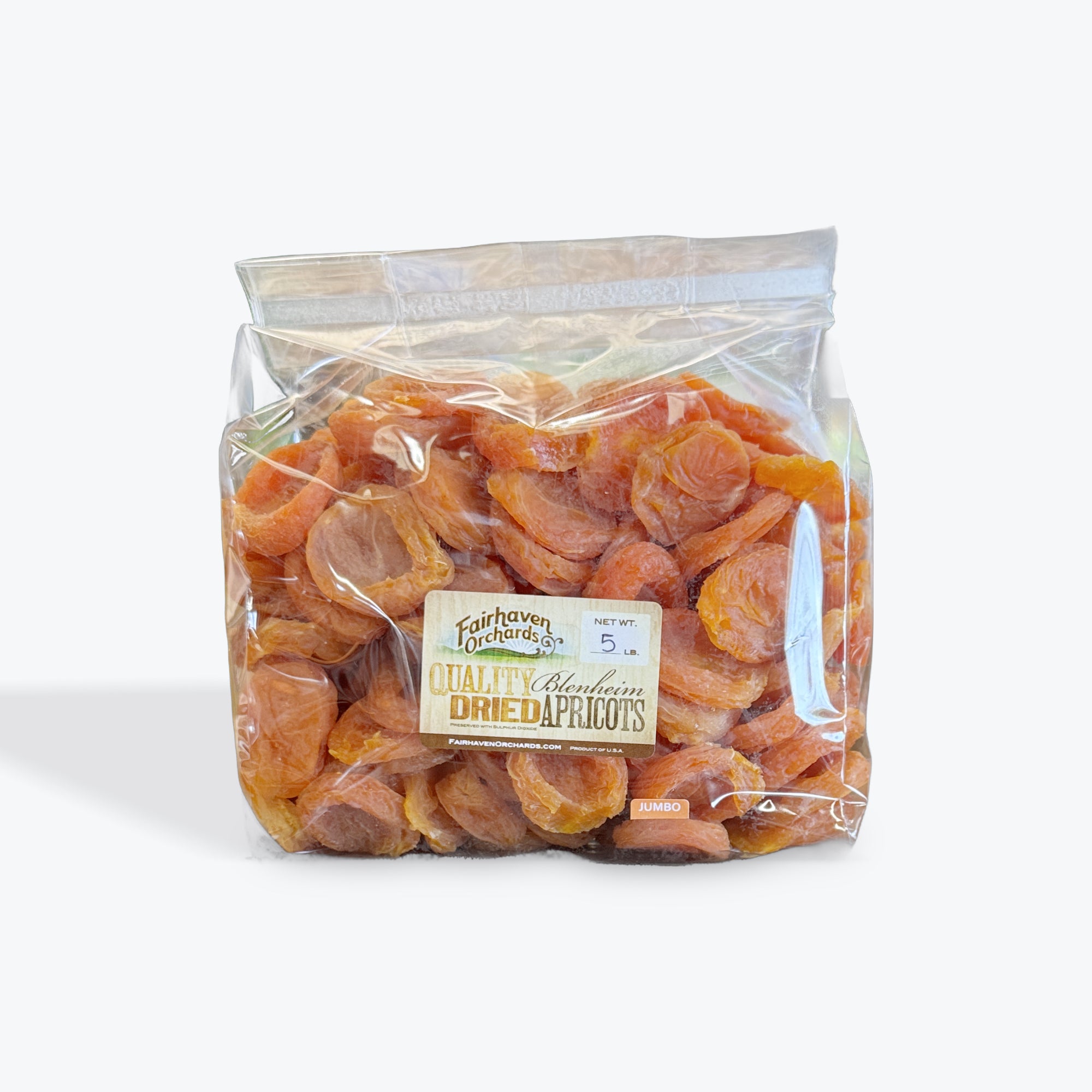 5 Pound Bag JUMBO Slip Pit Dried Apricots | Fairhaven Orchards