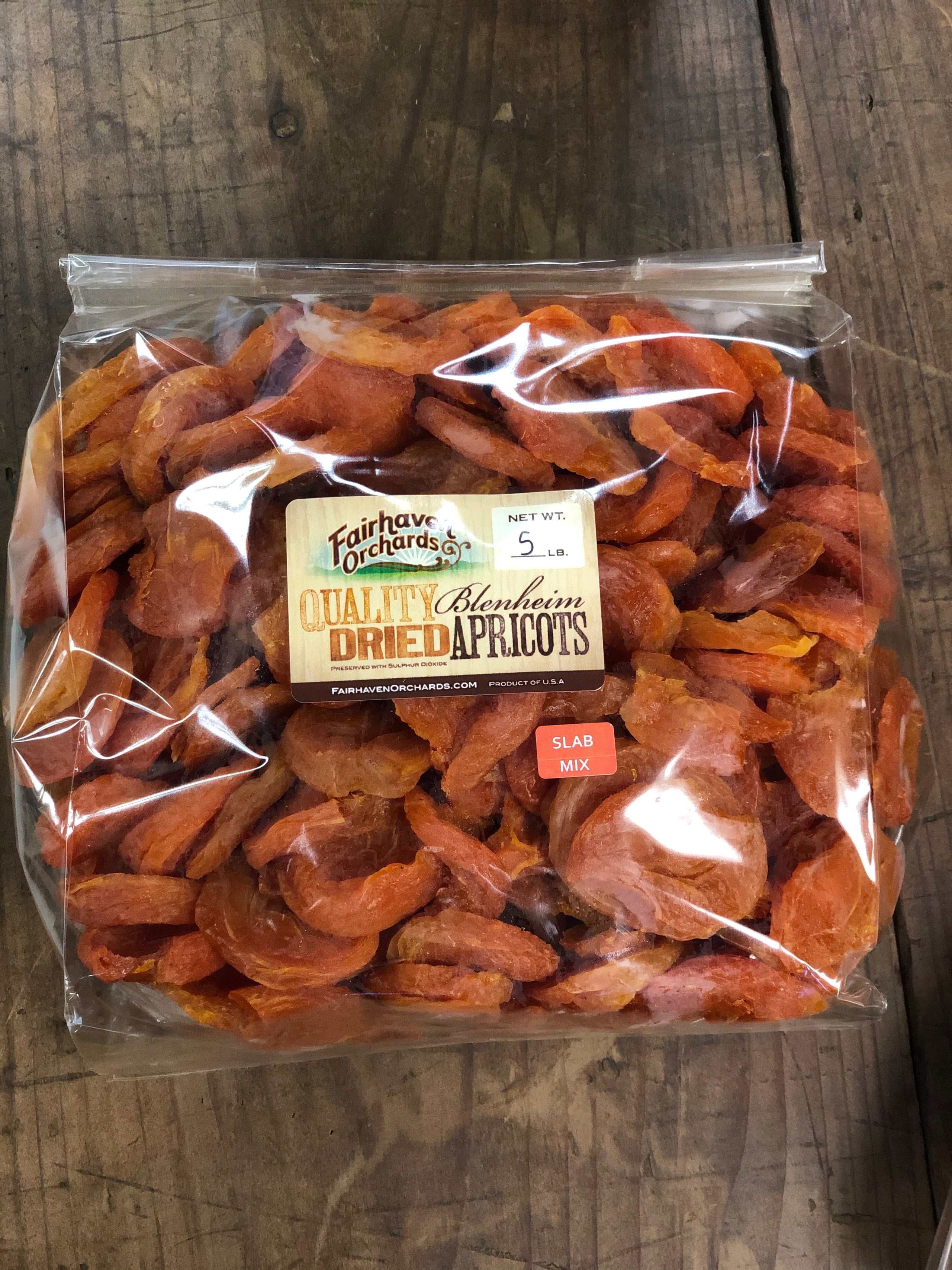 5 Pound Bag SLAB MIX Dried Blenheim Apricots | Fairhaven Orchards